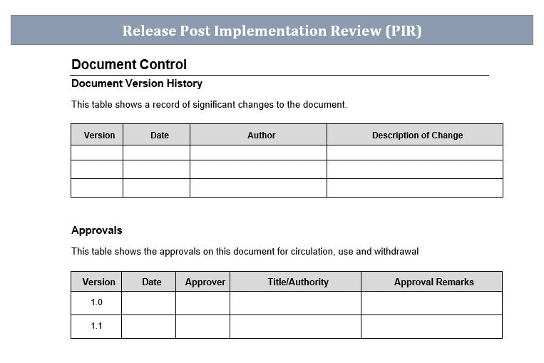 Release Post Implementation Review Template Techno Pm Project