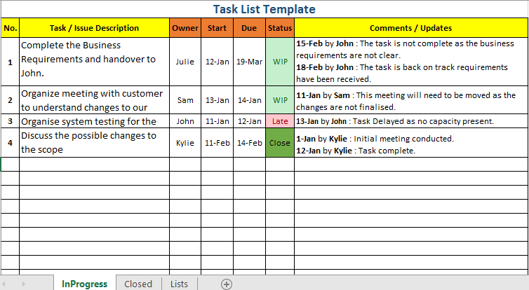 Task Management Excel Template Techno Pm Project Management