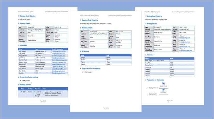 Meetings Management Pack – Techno PM - Project Management Templates ...