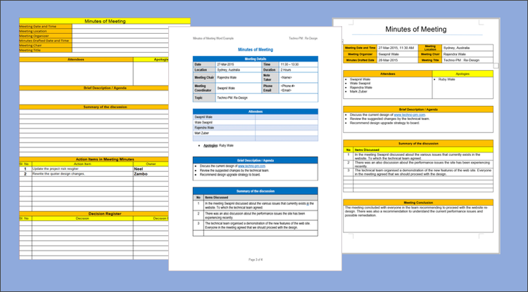 Meetings Management Pack – Techno PM - Project Management Templates ...