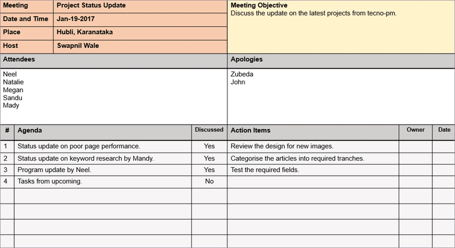 Meetings Management Pack – Techno PM - Project Management Templates ...