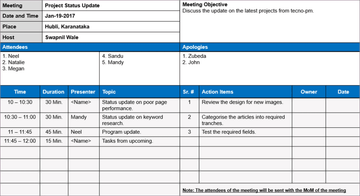 Meetings Management Pack – Techno PM - Project Management Templates ...