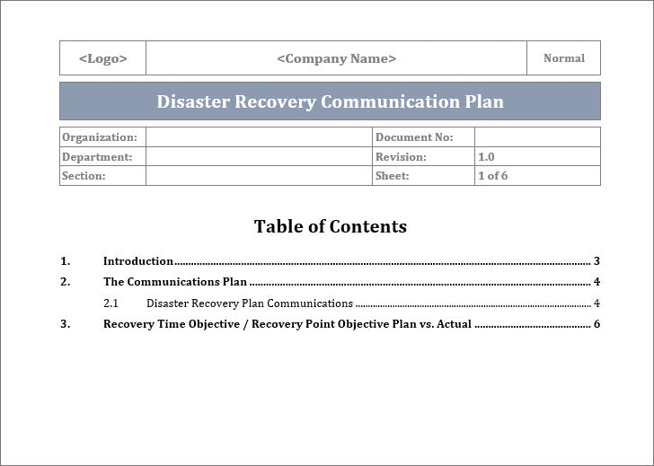 DR Communication Plan template – Techno PM - Project Management ...