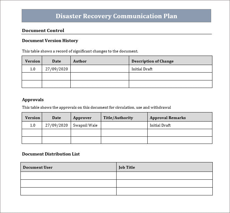 DR Communication Plan template – Techno PM - Project Management ...