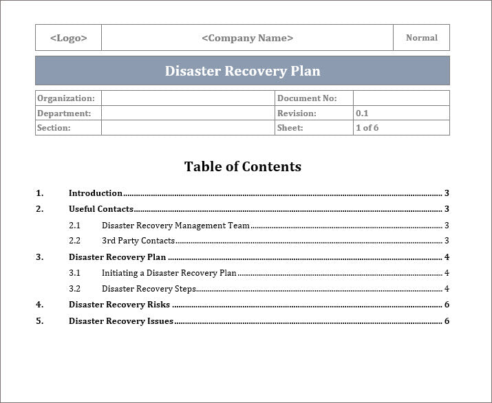 DR Plan Template – Techno PM - Project Management Templates Download