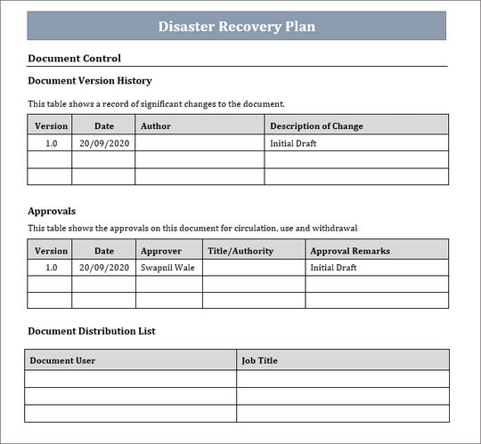 DR Plan Template – Techno PM - Project Management Templates Download