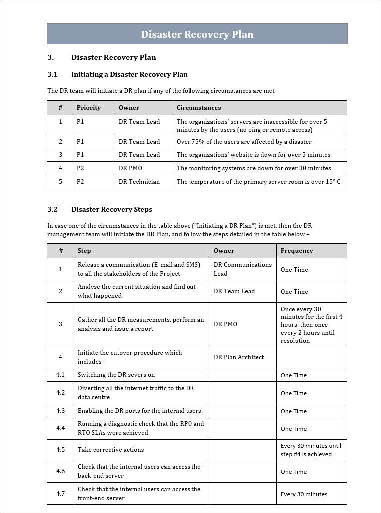 DR Plan Template – Techno PM - Project Management Templates Download