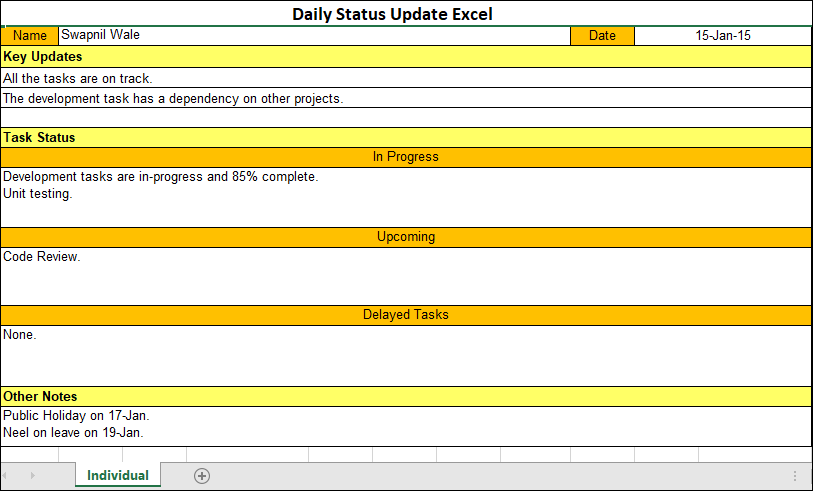 Daily Status Report Template - Excel and Word Template – Techno PM ...