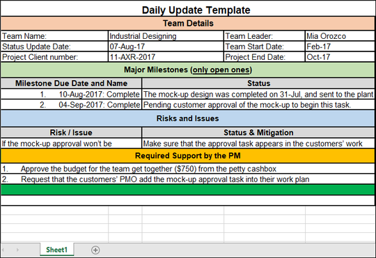Daily Update Template Excel – Techno PM - Project Management Templates ...