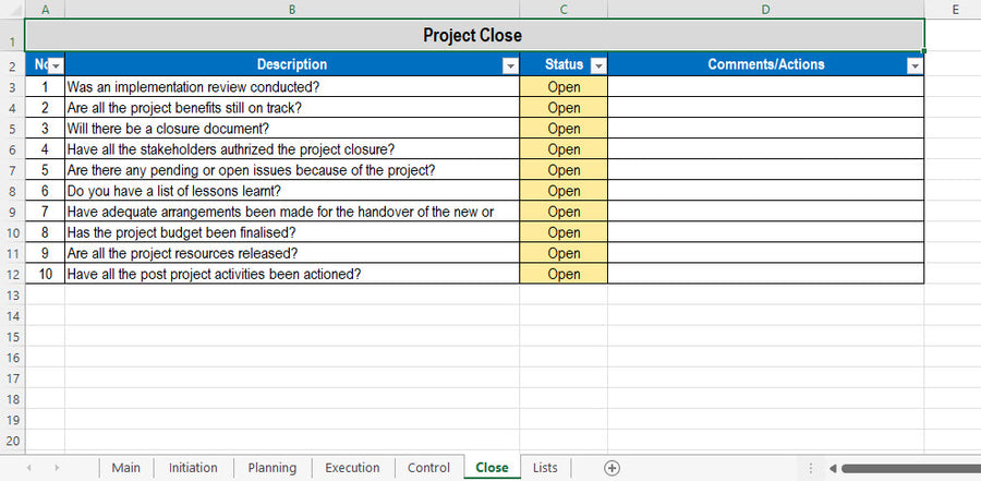 Excel Project Checklist – Techno PM - Project Management Templates Download