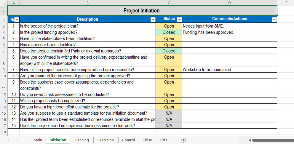 Excel Project Checklist – Techno PM - Project Management Templates Download
