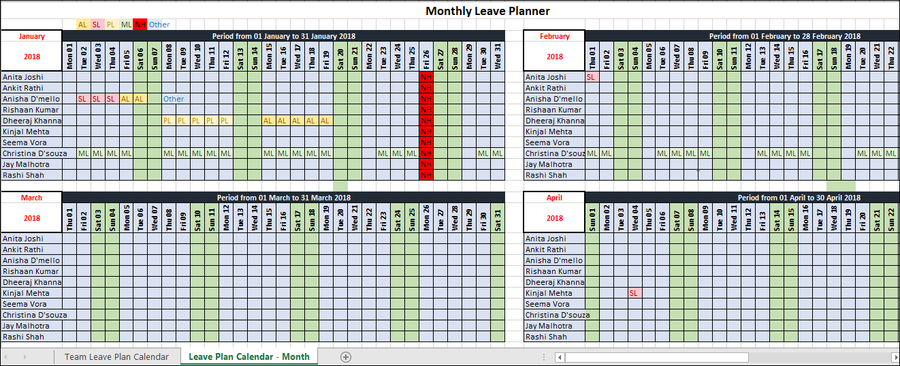 Monthly Leave Planner Template – Techno PM - Project Management ...