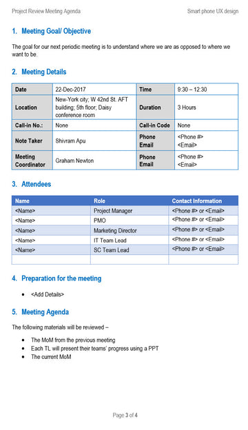 Project Review Meeting Agenda – Techno PM - Project Management ...