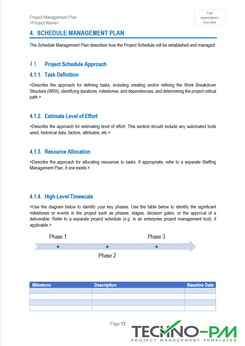 Project Management Plan (PMP) Template – Techno PM - Project Management ...