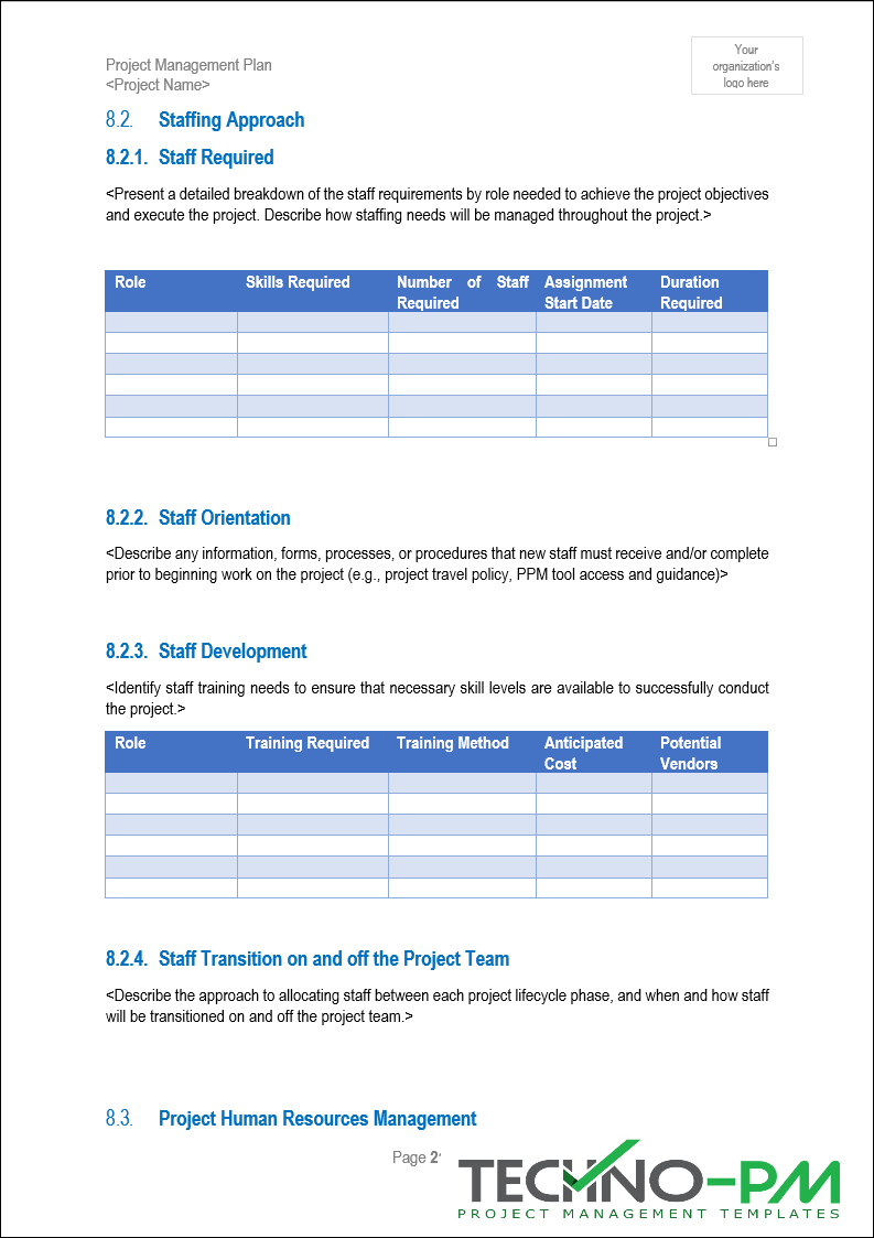 Project Management Plan (PMP) Template – Techno PM - Project Management ...