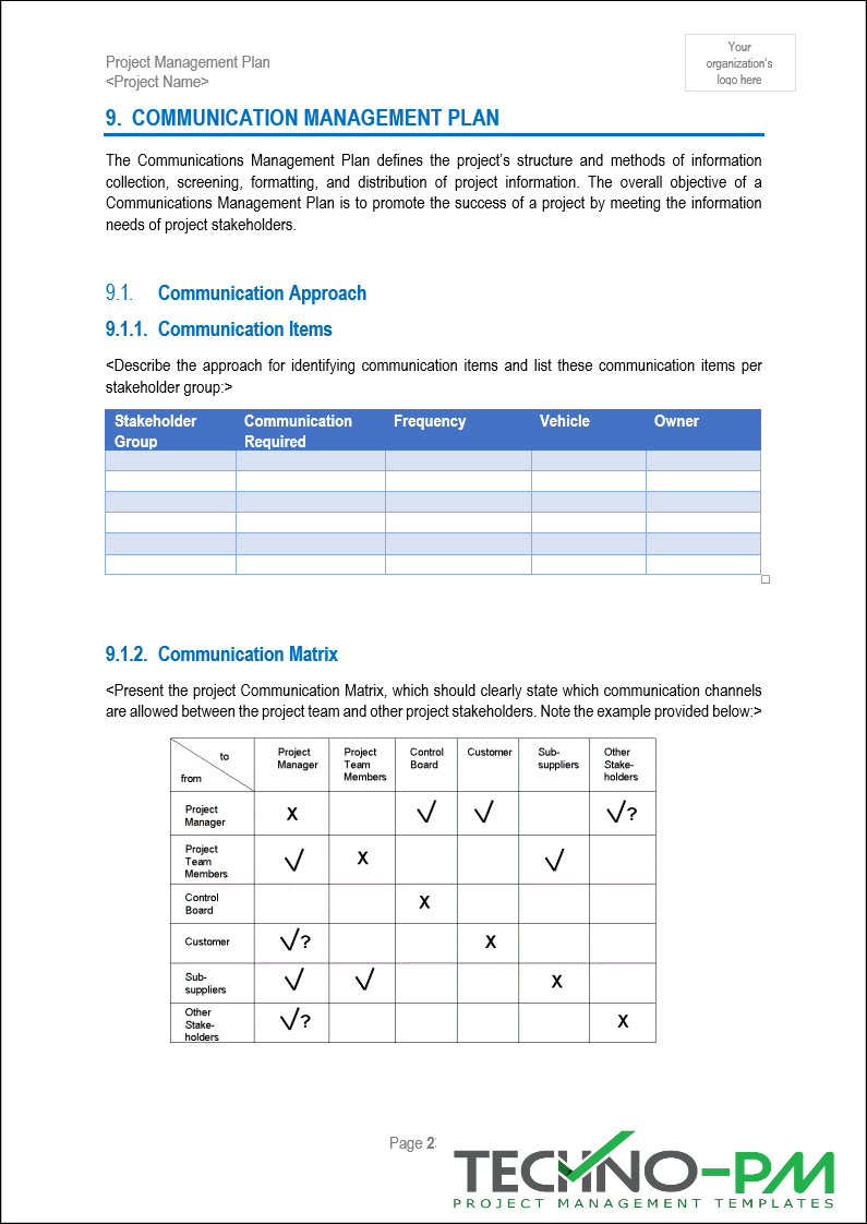 Project Management Plan (PMP) Template – Techno PM - Project Management ...