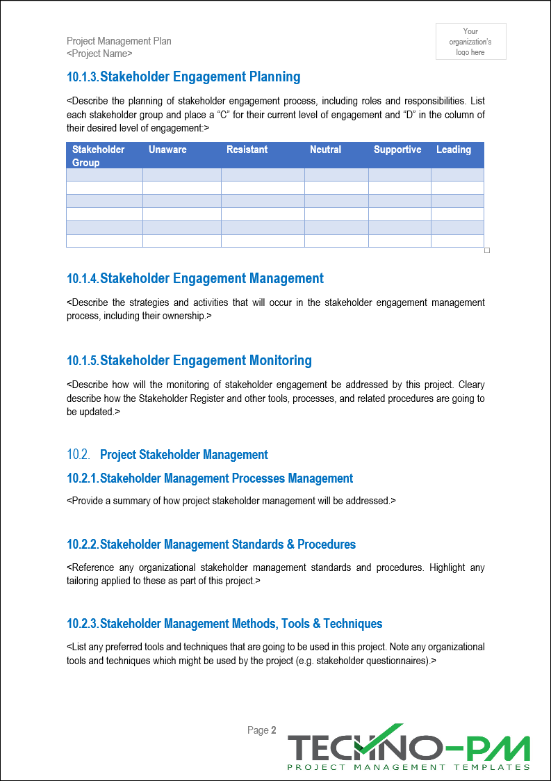 Project Management Plan (PMP) Template – Techno PM - Project Management ...