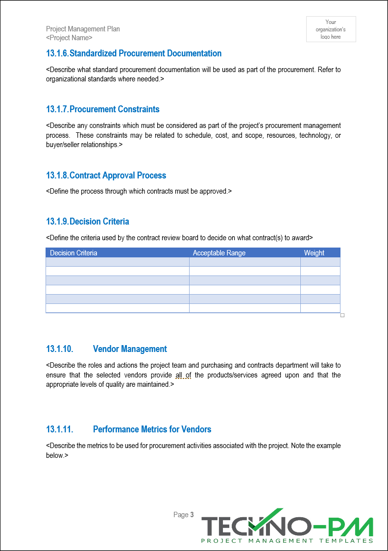 Project Management Plan (PMP) Template – Techno PM - Project Management ...