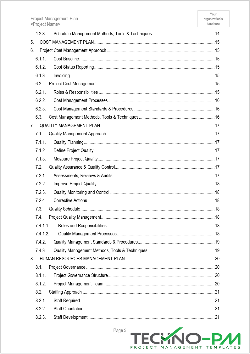 Project Management Plan (PMP) Template – Techno PM - Project Management ...