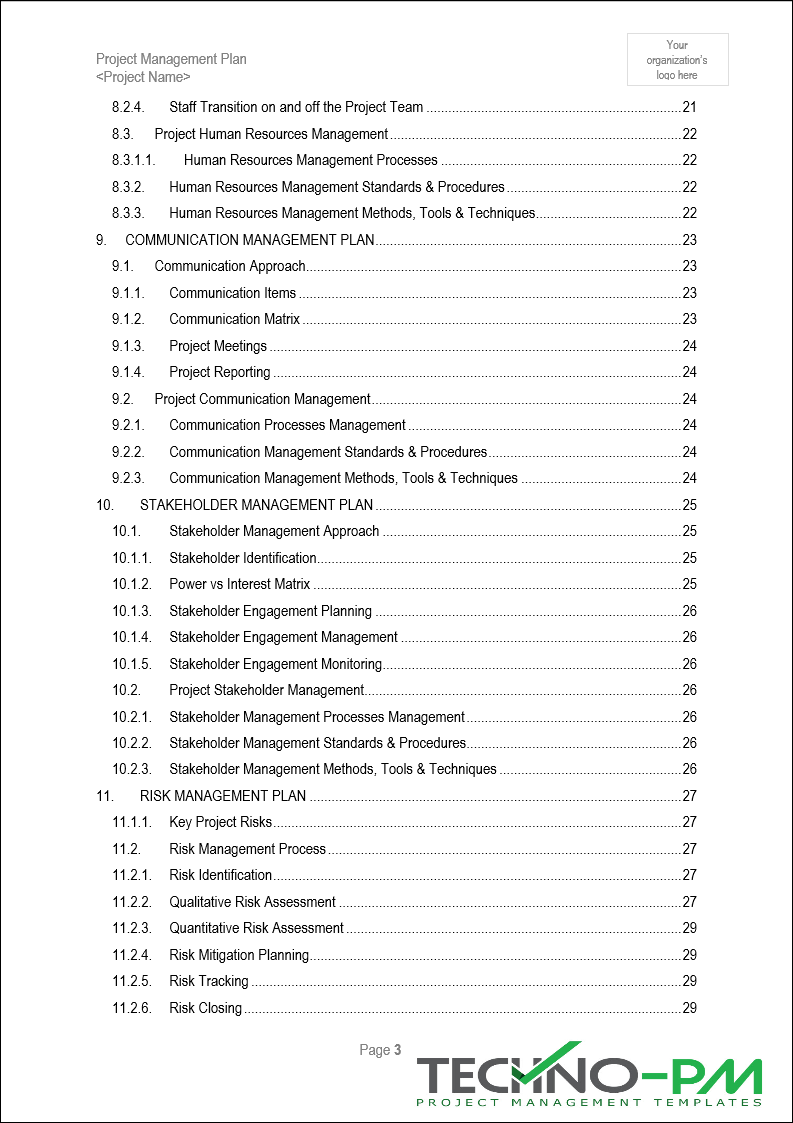 Project Management Plan (PMP) Template – Techno PM - Project Management ...