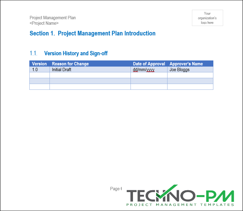 Project Management Plan (PMP) Template – Techno PM - Project Management ...