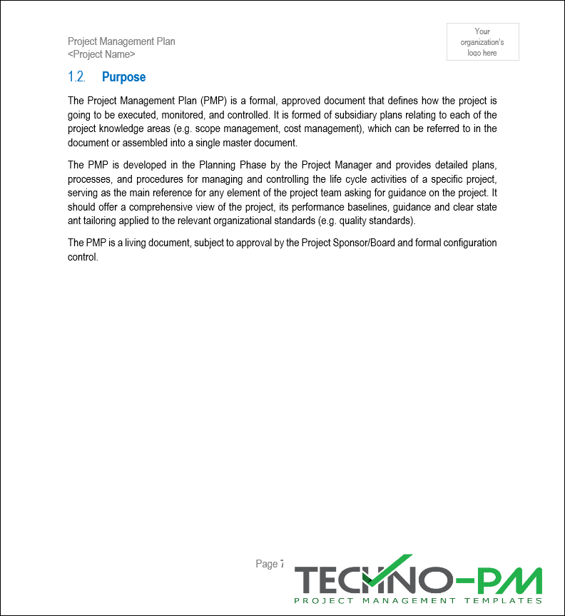 Project Management Plan (PMP) Template – Techno PM - Project Management ...