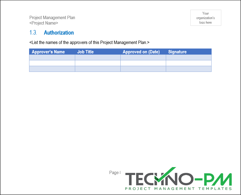 Project Management Plan (PMP) Template – Techno PM - Project Management ...