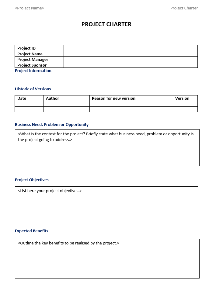 Project Charter Templates – Techno PM - Project Management Templates ...